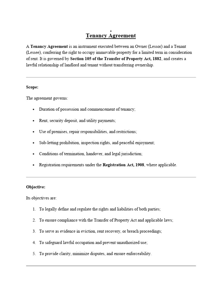 Tenancy Agreement and Draft Format | PDF | Lease | Leasehold Estate