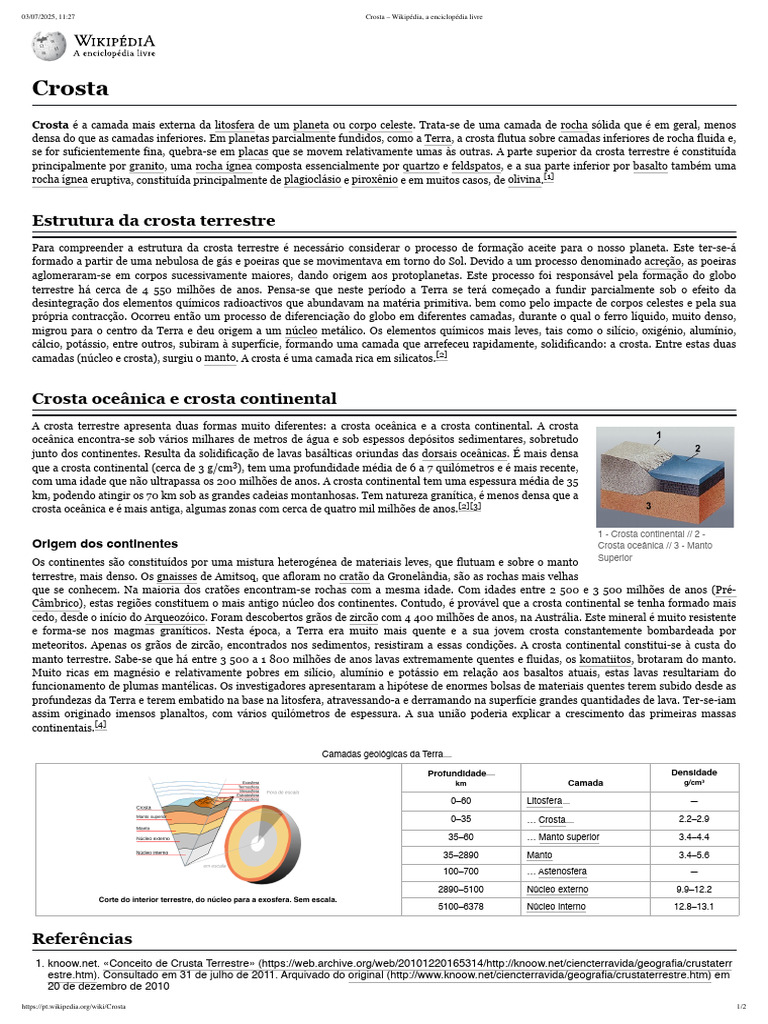 Estrutura da Crosta Terrestre | PDF | Crosta (Geologia) | Geociências