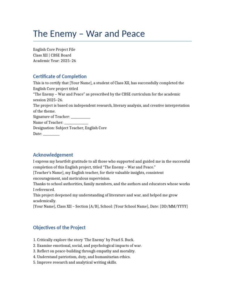 Complete English Project The Enemy | PDF