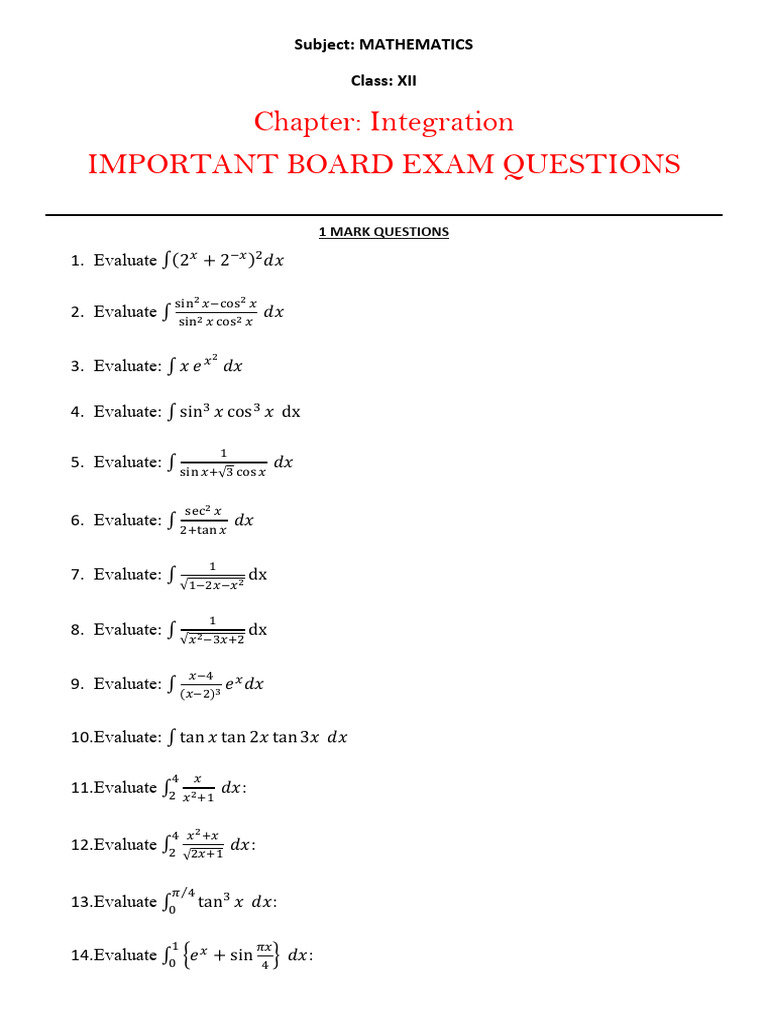 BG - CL - Integration Important Boiard Exam Questions | PDF