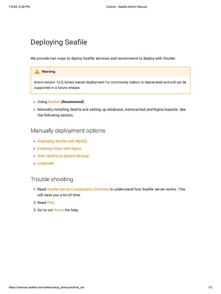 Outline - Seafile Admin Manual | PDF