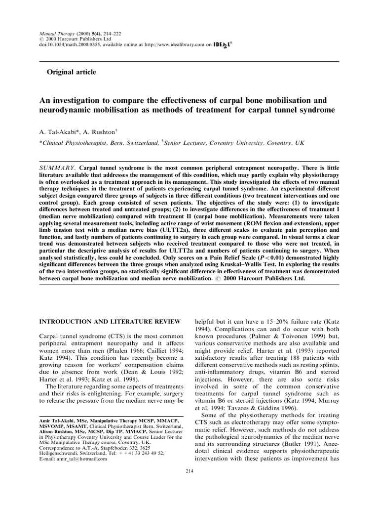 An Investigation To Compare The Effectiveness of Carpal Bone ...