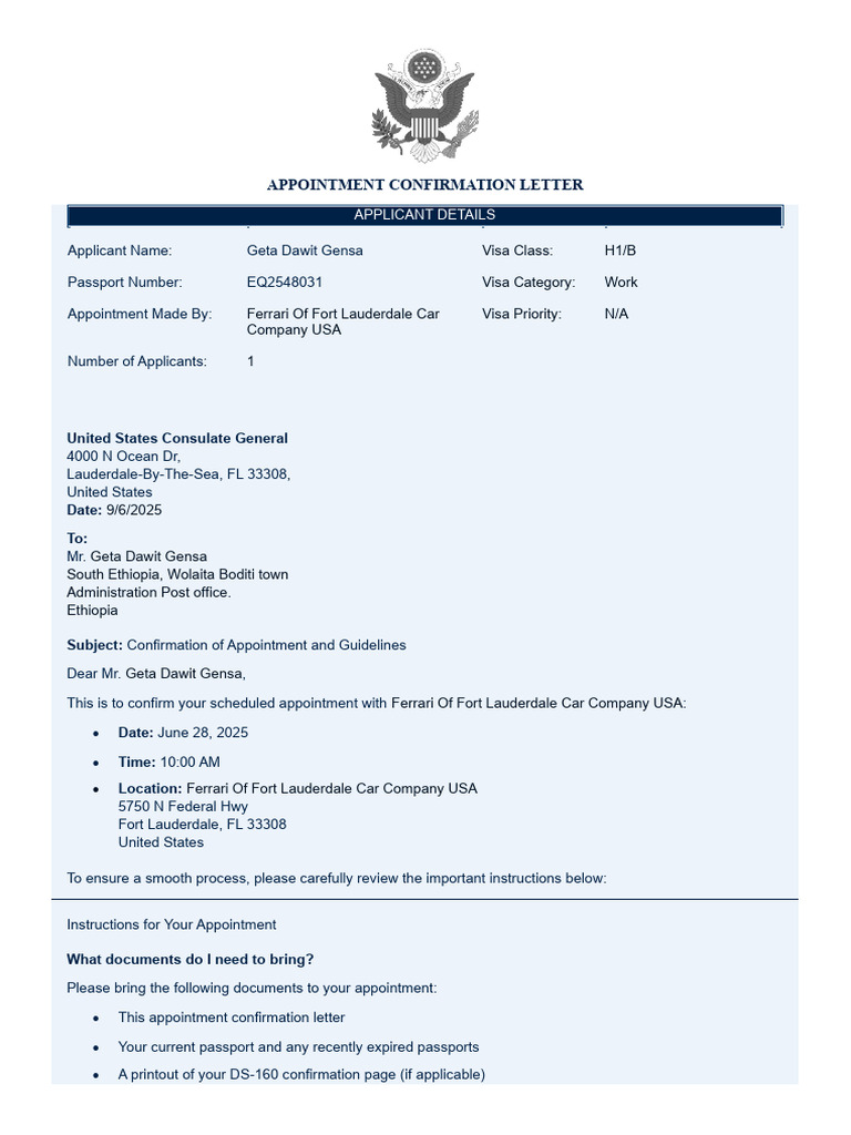 Appointment Confirmation for Visa Interview | PDF | Travel Visa