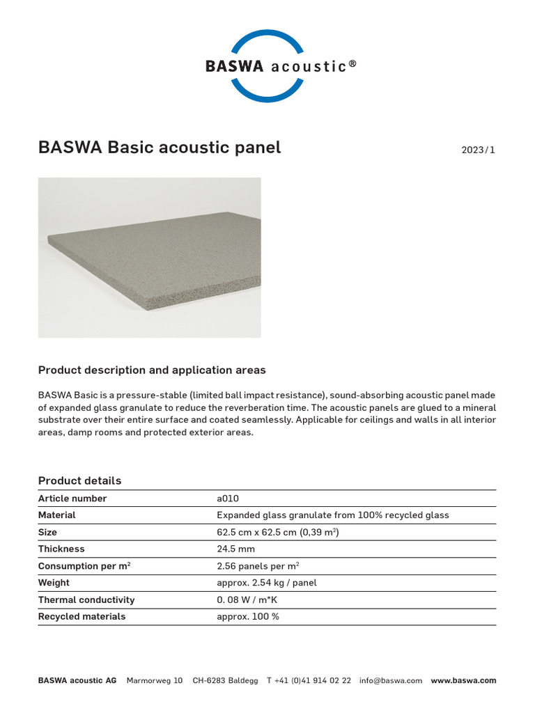 BASWA Basic Acoustic Panel Guide | PDF | Adhesive | Building Engineering