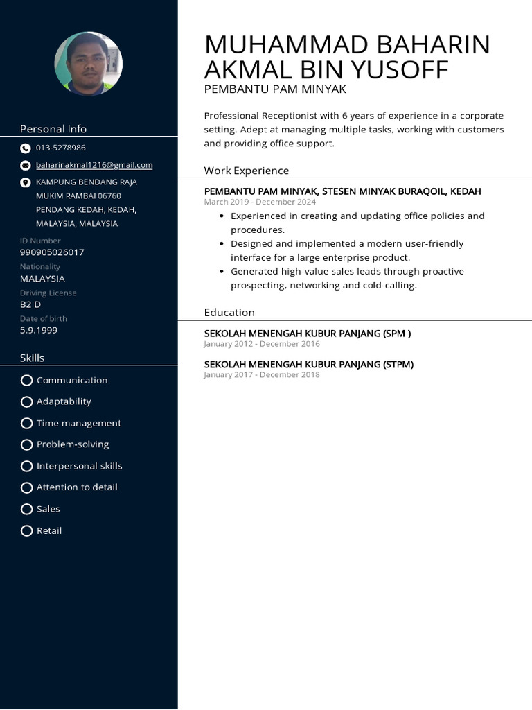 CV - Muhammad Baharin Akmal Bin Yusoff | PDF