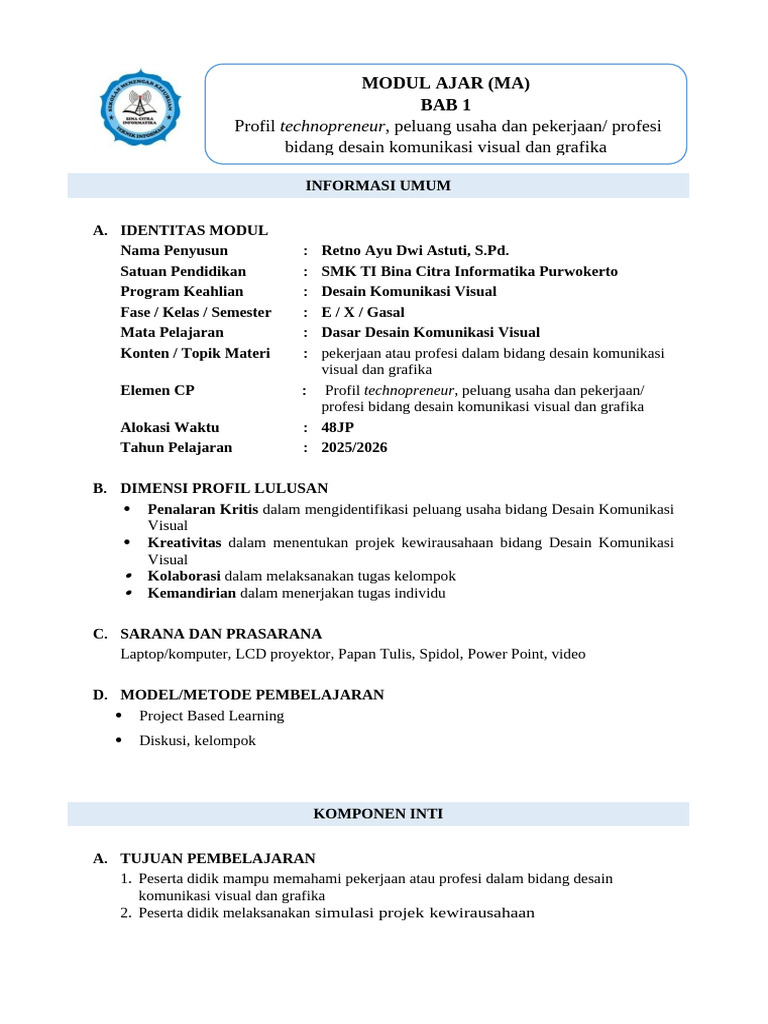 Modul Ajar Dasar DKV X | PDF