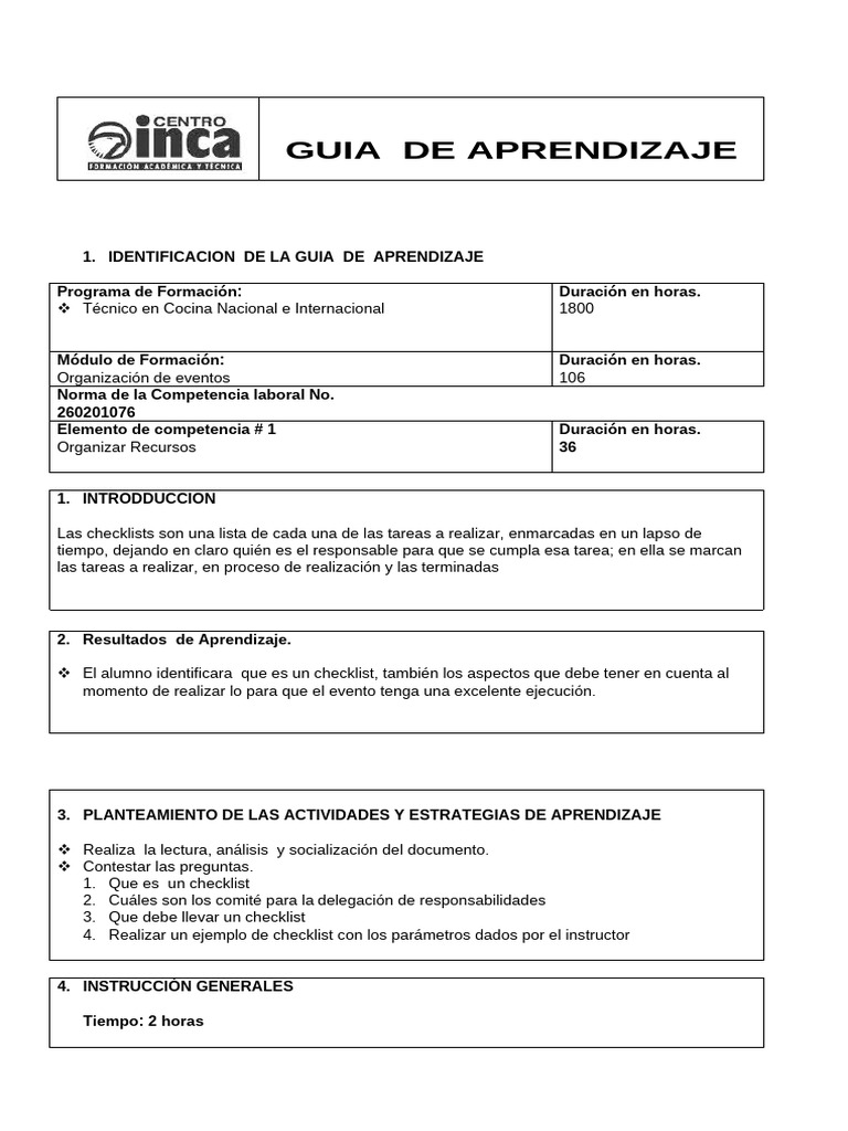 Checklist para Organización de Eventos | PDF | Aprendizaje | Evaluación