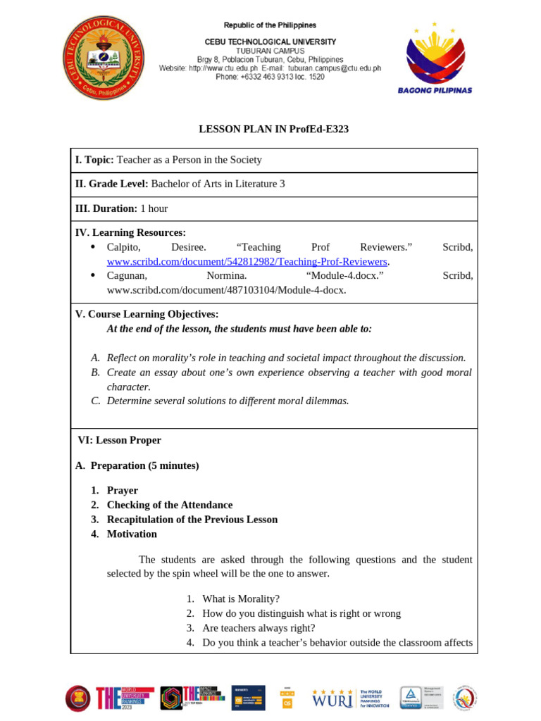 Lesson Plan Morality Pdf Morality Good And Evil