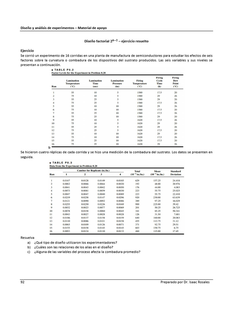 Clase 21 - Diseños Factoriales Fraccionados - Ejercicio Resuelto | PDF
