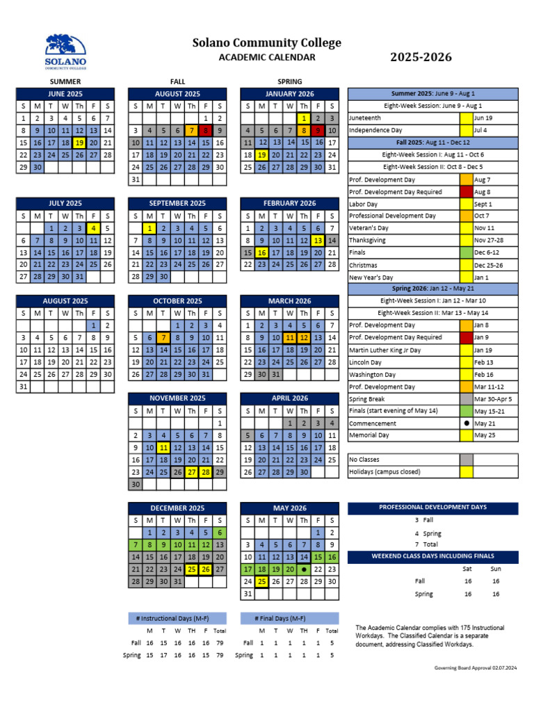 Solano Community College 2025-26 Calendar | PDF | Observances | Holidays