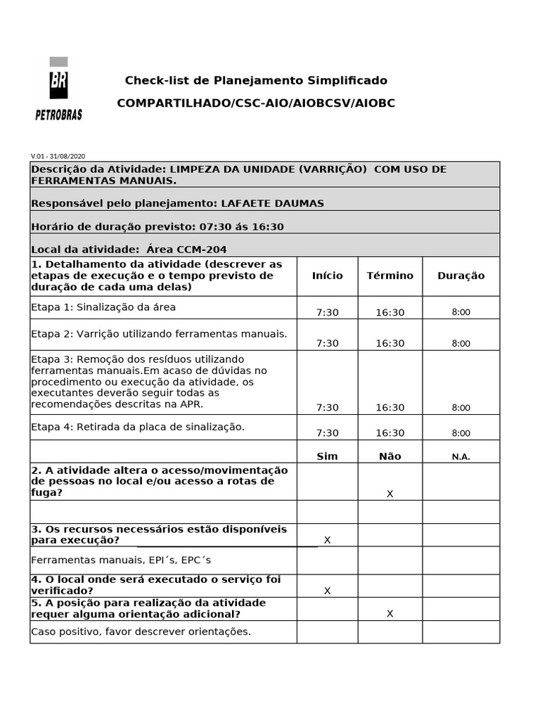 Check-list de Planejamento de Limpeza | PDF