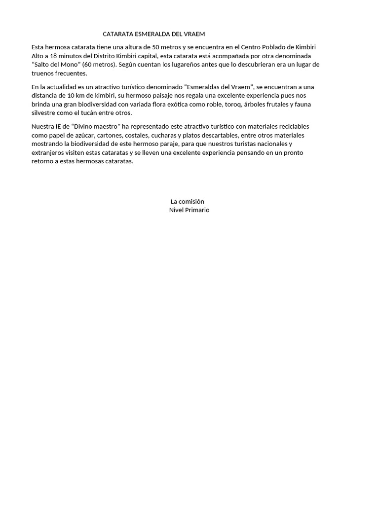 Catarata Esmeralda Del Vraem | PDF