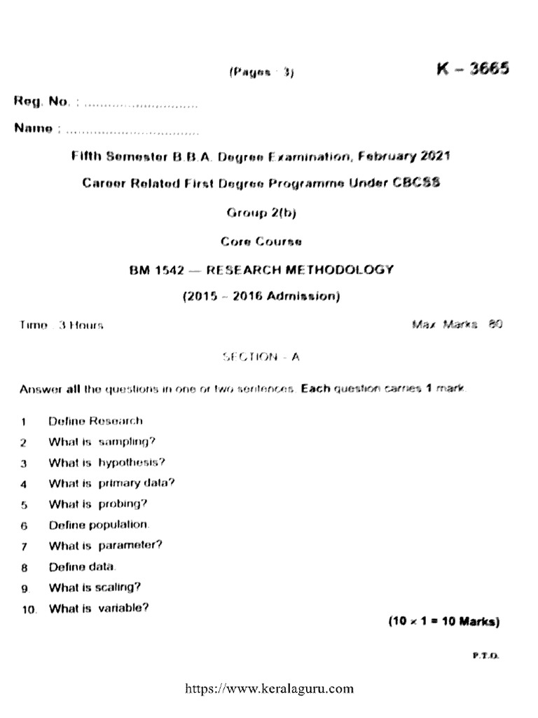 Bba 5 Sem Research Methodology K 3665 Feb 2021 | PDF
