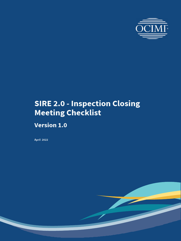 SIRE 2.0 Inspection Closing Meeting Checklist - Version 1.0 - Unlocked ...