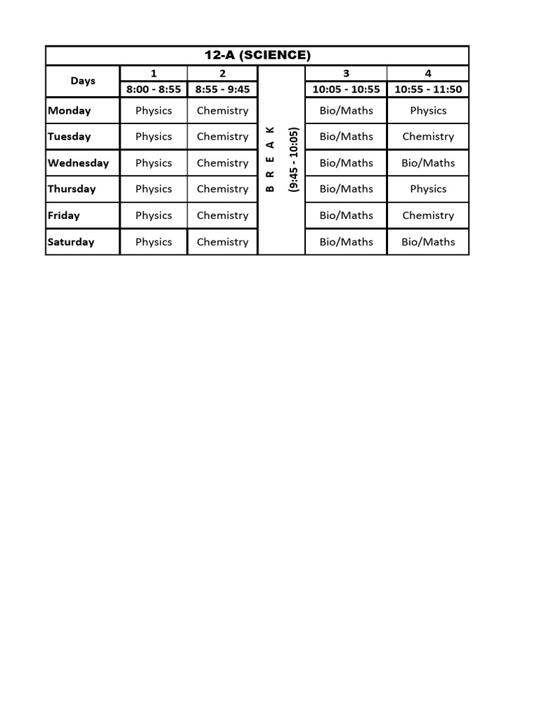 Summer Vacation Time Table (Std. 12) | PDF