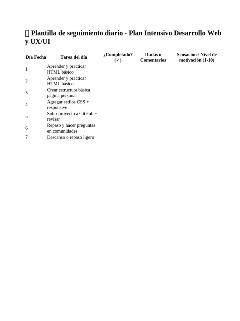 ? Plantilla de Seguimiento Diario | PDF