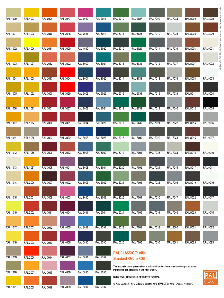 RAL Colors and Their RGB Values | PDF