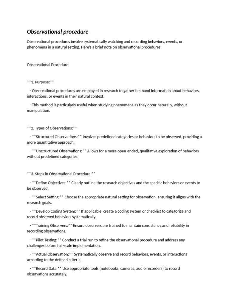 Observational Procedure | PDF | Quantitative Research | Observation
