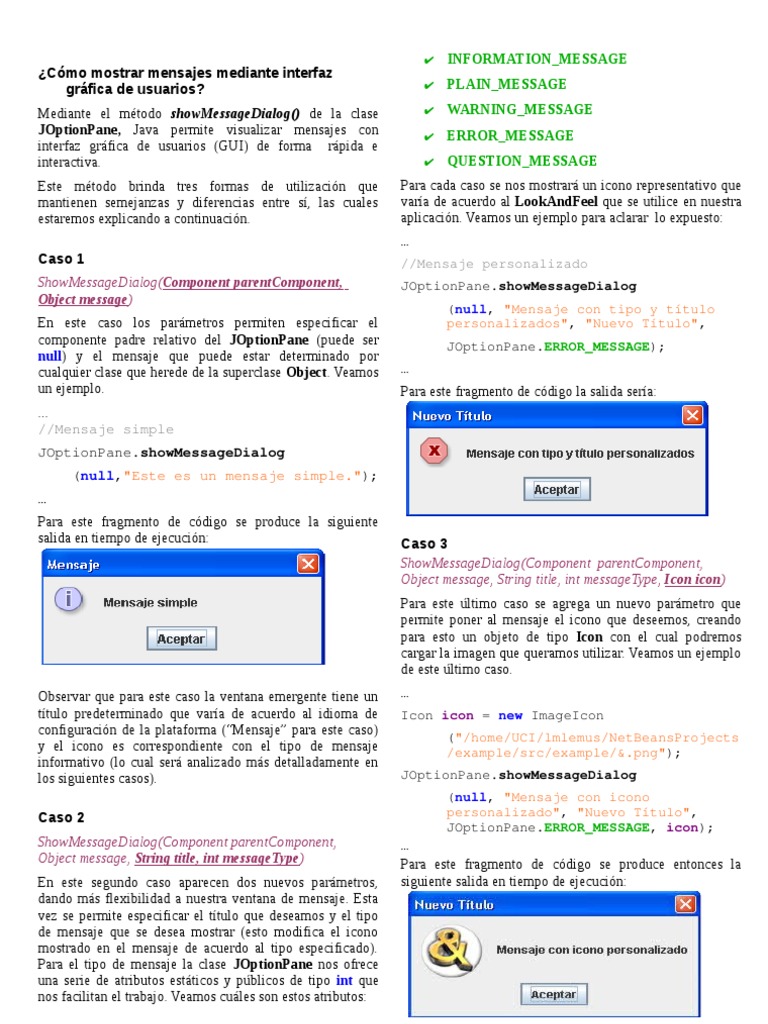 Show Message Dialog | PDF | Java (lenguaje de programación ...