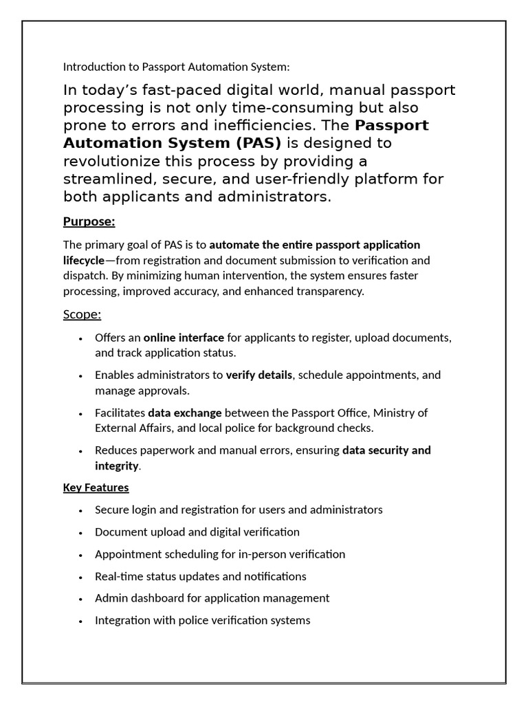 Introduction To Passport Automation System | PDF