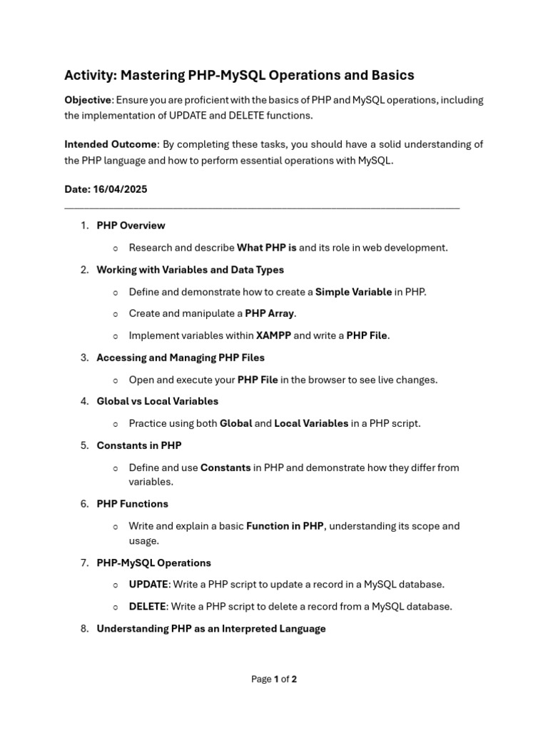 Activity On PHP Programming | PDF | Php | Variable (Computer Science)