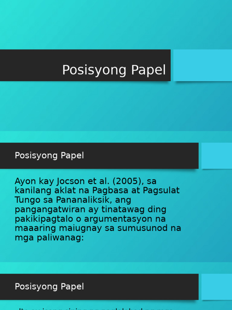 Pagsulat NG Posisyong Papel SHS Grade 12 Filipino 12 | PDF