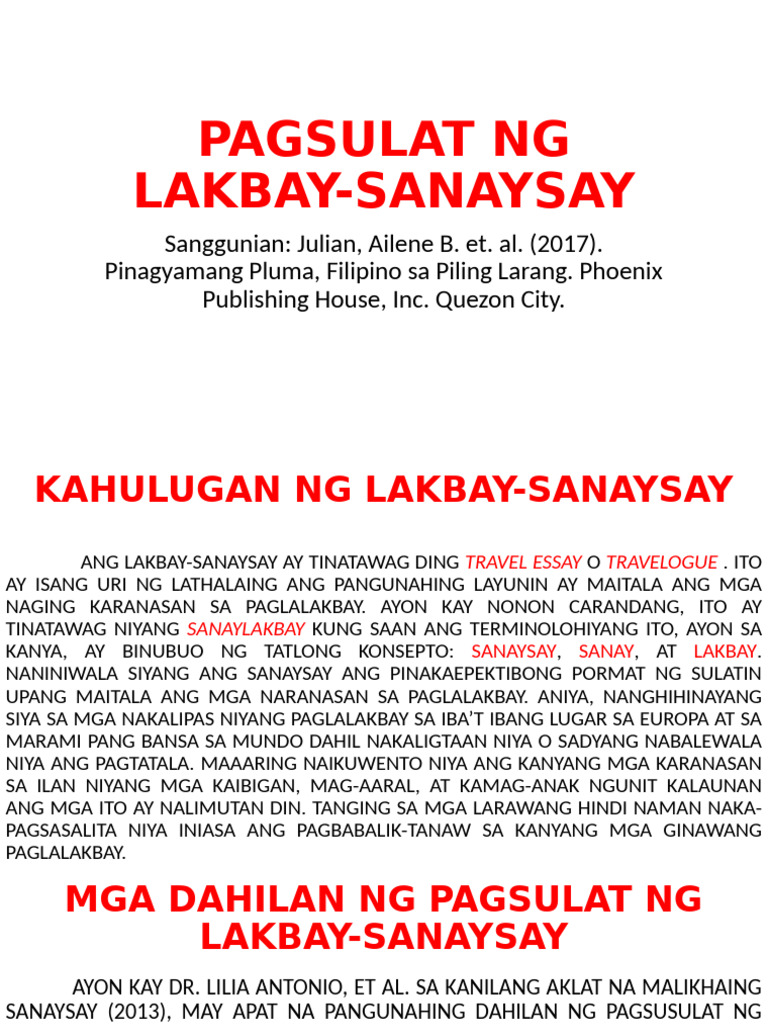 Pagsulat NG Lakbay Sanaysay | PDF
