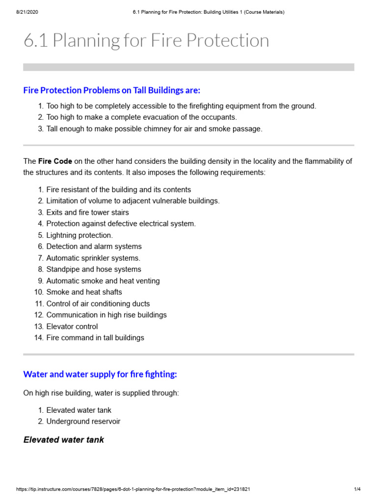 6.1 Planning For Fire Protection | PDF | Firefighting | Water