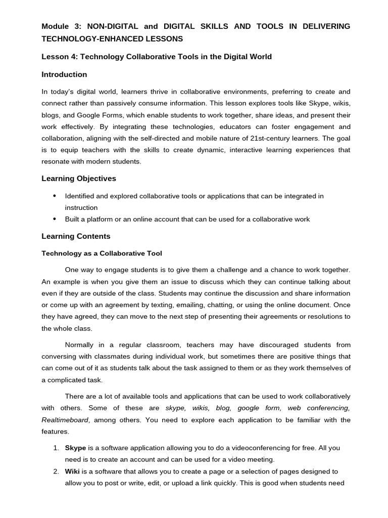 Collaborative Tools for Digital Learning | PDF | Learning | Wiki