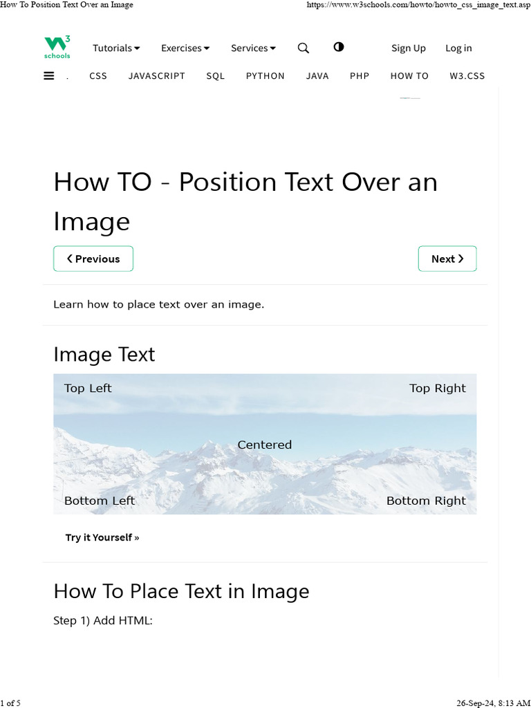 How To Position A Text Over An Image | PDF | Bootstrap (Front End Framework) | J Query