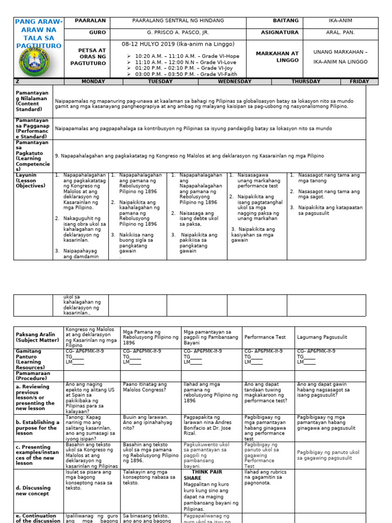 DLP Araling Panlipunan 6 q1 w6 | PDF