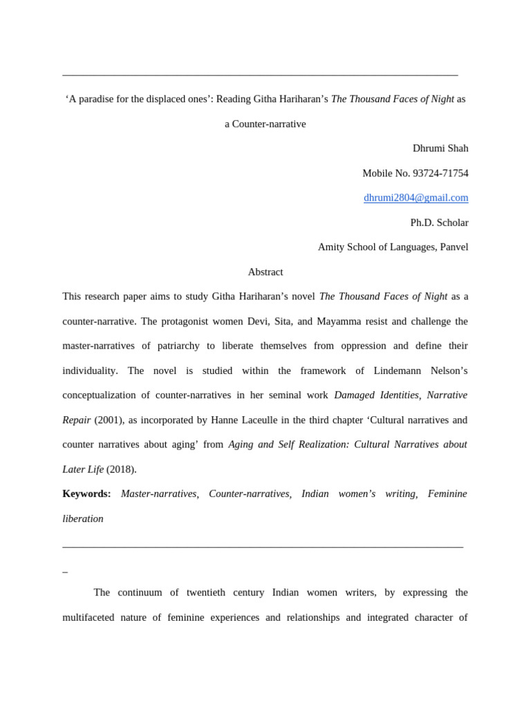 Dhrumi Shah ‘a Paradise for the Displaced Ones’ Reading Githa Hariharan ...