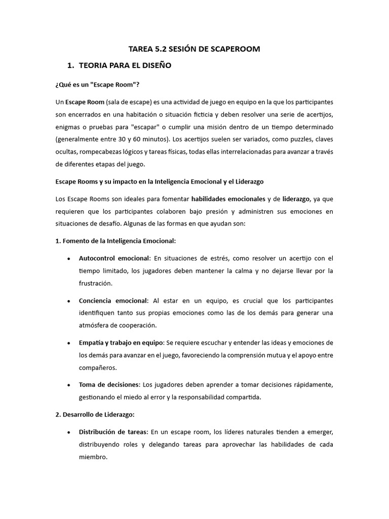 Diseño de Escape Rooms: Habilidades Clave | PDF | Las emociones | Liderazgo