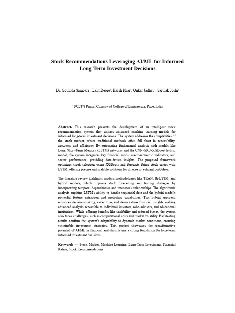 AI-Driven Stock Recommendations System | PDF | Machine Learning ...