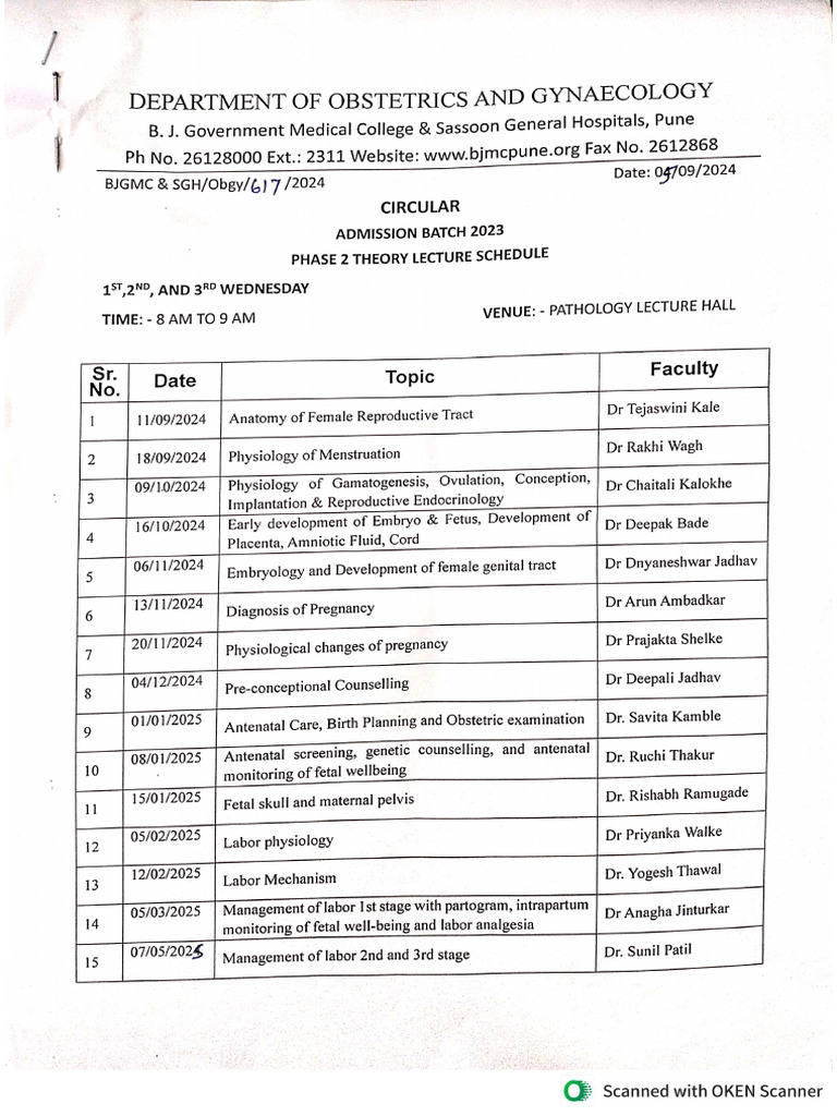 Phase 2 Theory Lecture Schedule | PDF