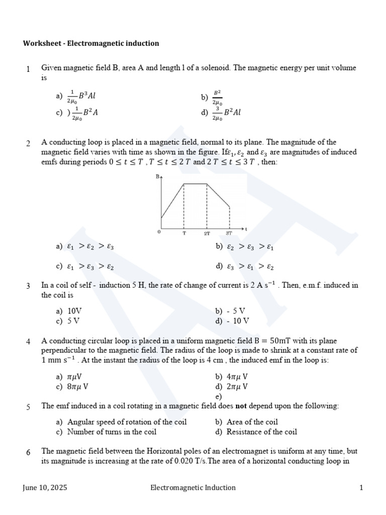 Worksheet EMI Final | PDF | Electromagnetic Induction | Inductor