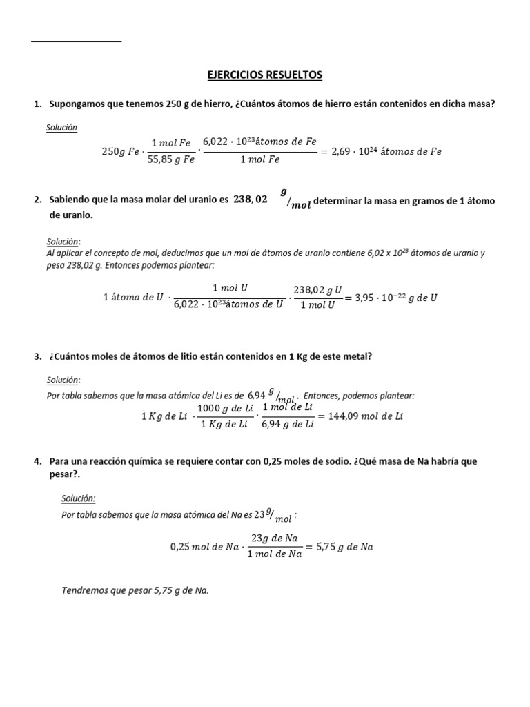 Ejercicios de Moles y Masa Molecular 3º ESO | PDF | Magnesio | Mole ...
