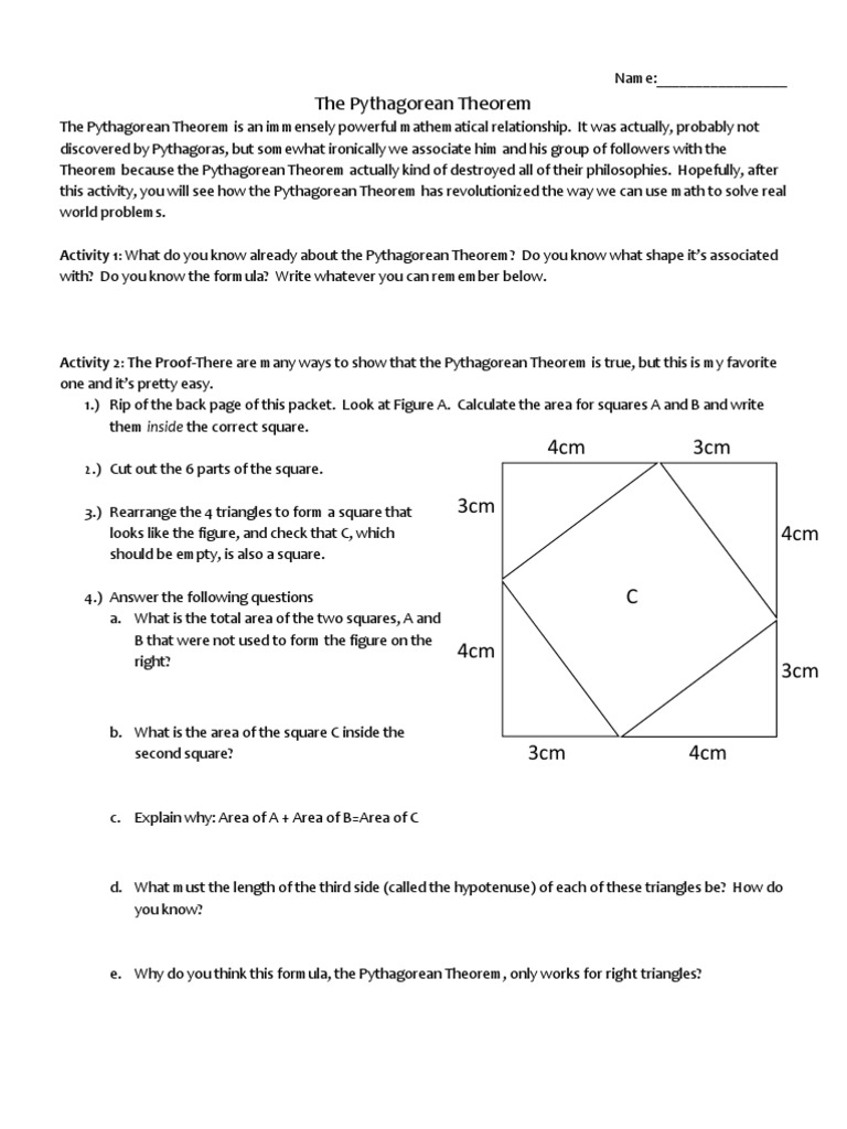 Pythagorean Theorem Worksheet | PDF | Triangle | Mathematical Proof