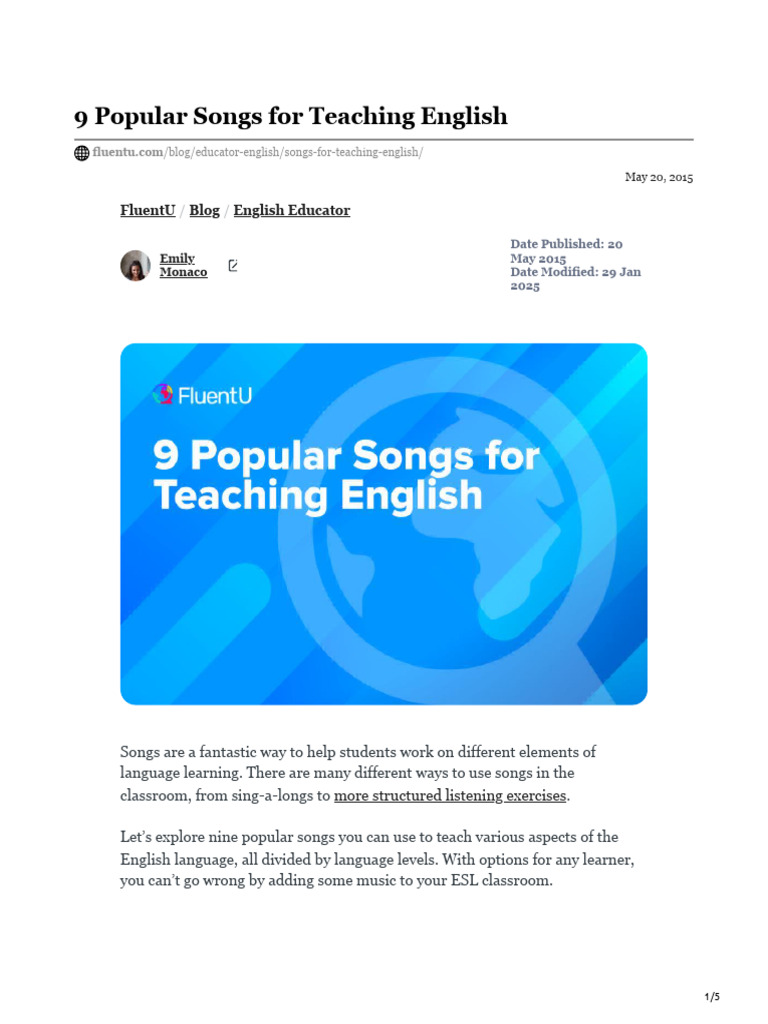 Songs for Teaching English Skills | PDF | Linguistics | Language Mechanics