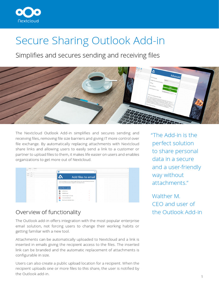 Nextcloud Outlook Add-in Overview | PDF | Microsoft Outlook | Computer File