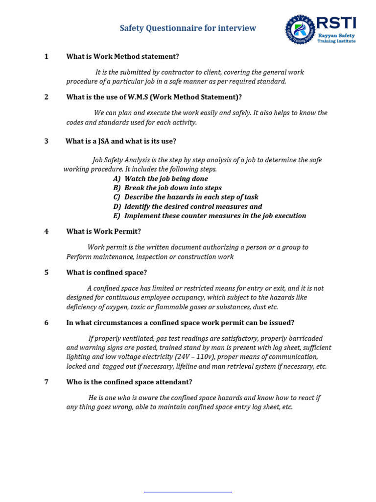 Safety Interview Questionnaire Guide | PDF | Radioactive Decay ...