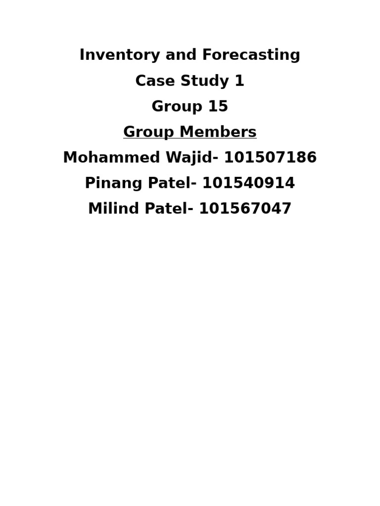 Inventory and Forecasting Case Study 1 | PDF | Lean Manufacturing | Inventory