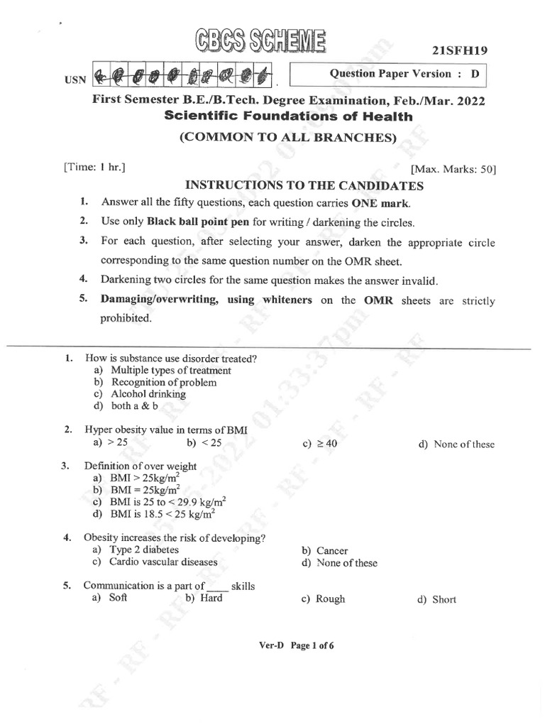 SFH QP March 2022 | PDF