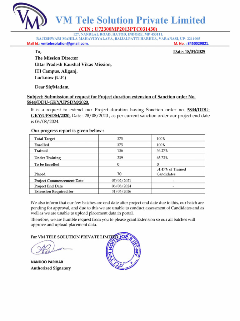 Project Extention Letter 2025 | PDF