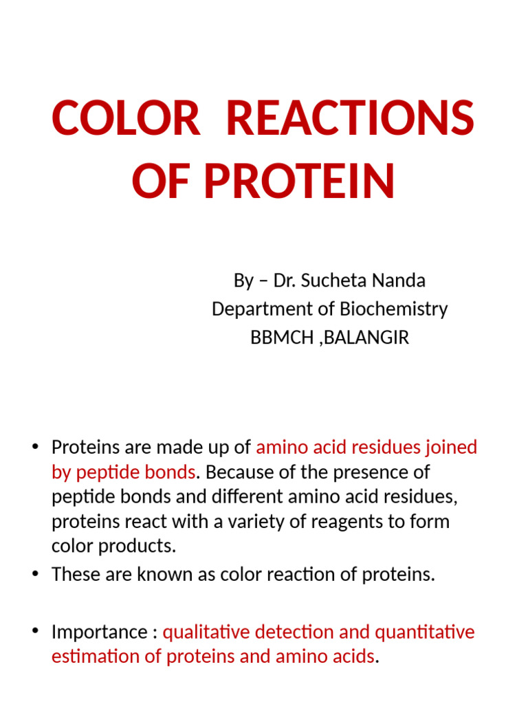 Protein Color Reactions and Tests | PDF | Amine | Amino Acid