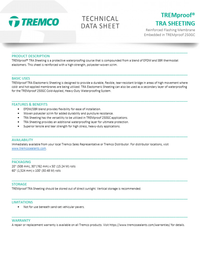 TREMproof TRA Sheeting DS | PDF | Building Engineering | Materials