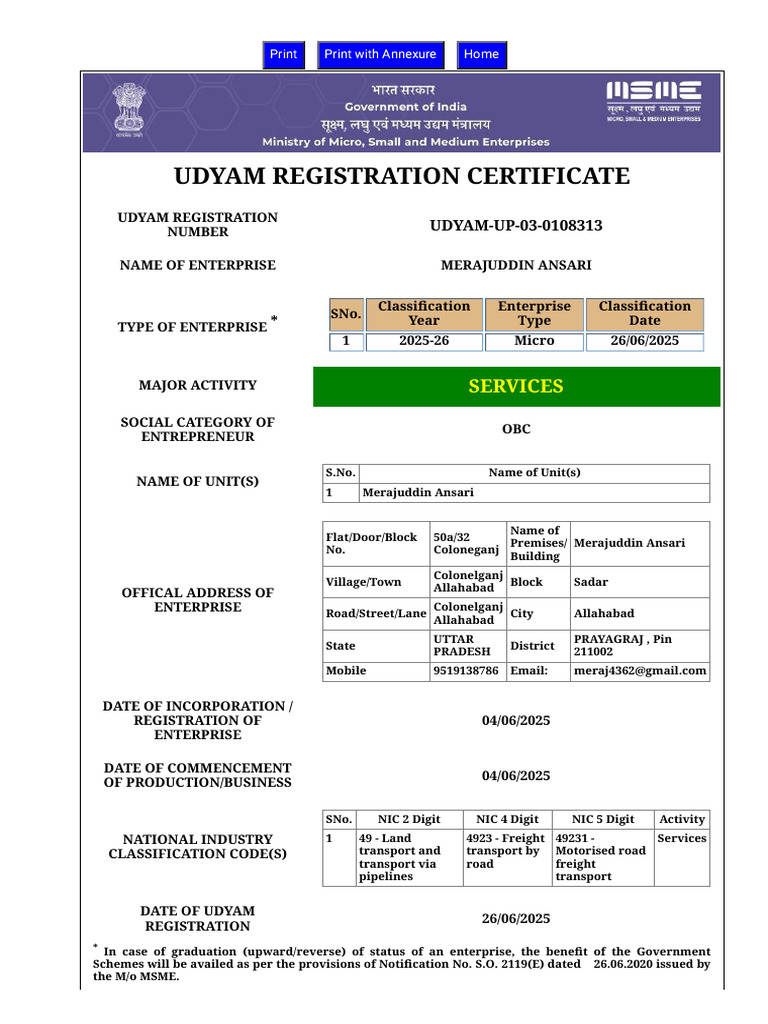 Print - Udyam Registration Certificate-1 | PDF