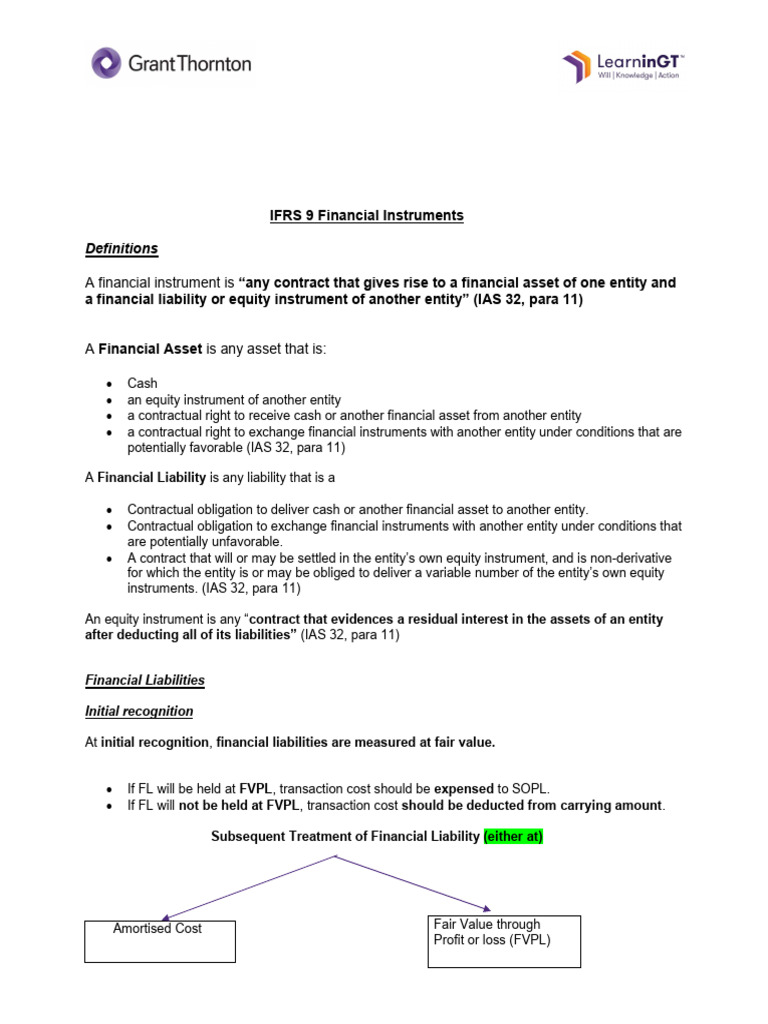 IFRS 9 Financial Instruments Part 1 | PDF | Fair Value | Equity (Finance)