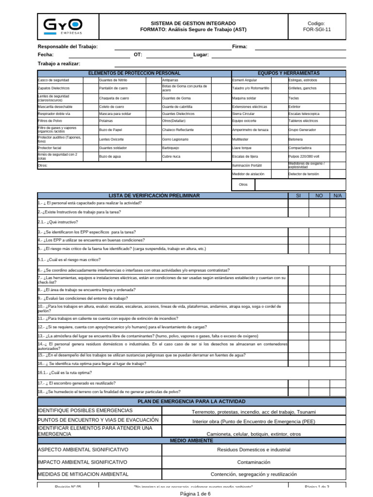 Ejemplo FORMATO AST para Imprimir | PDF | Residuos | Contaminación