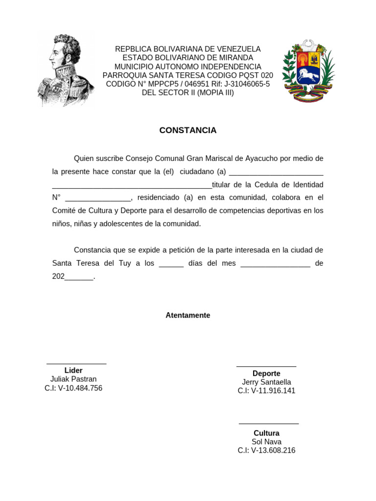 Constancia de Colaboración Comunitaria | PDF